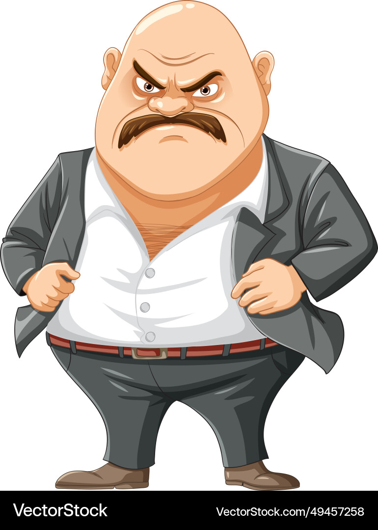 Grumpy bald mafia man cartoon character Royalty Free Vector