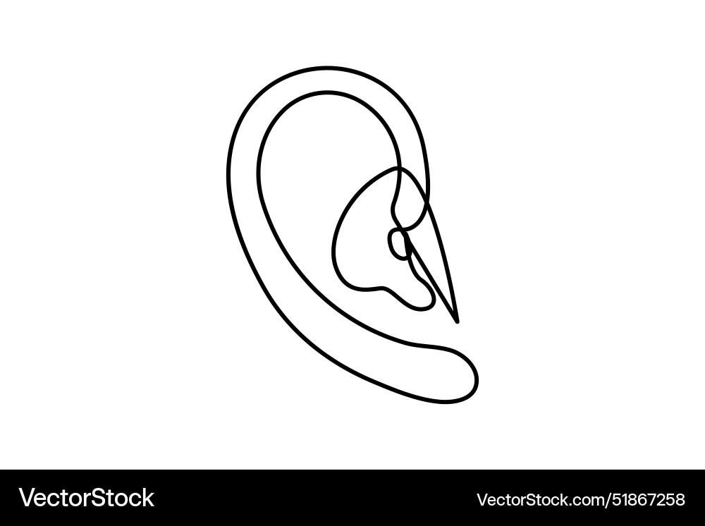 Human ear continuous one line drawing Royalty Free Vector