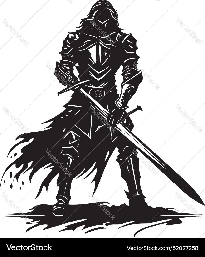 Loyal defender knight soldier raised sword emblem Vector Image