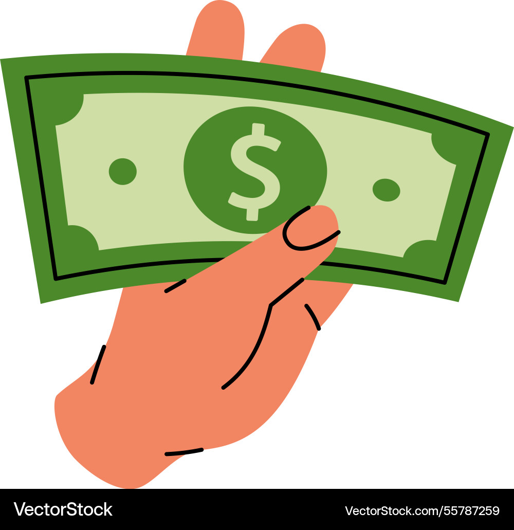 Eine Hand mit grünem Dollar Geld Lizenzfreies Vektorbild