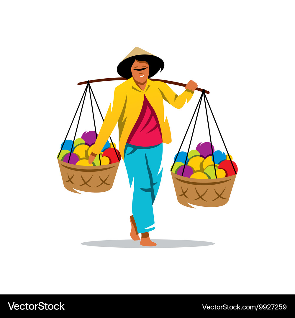 Asian Vendor with Yoke Royalty Free Vector Image