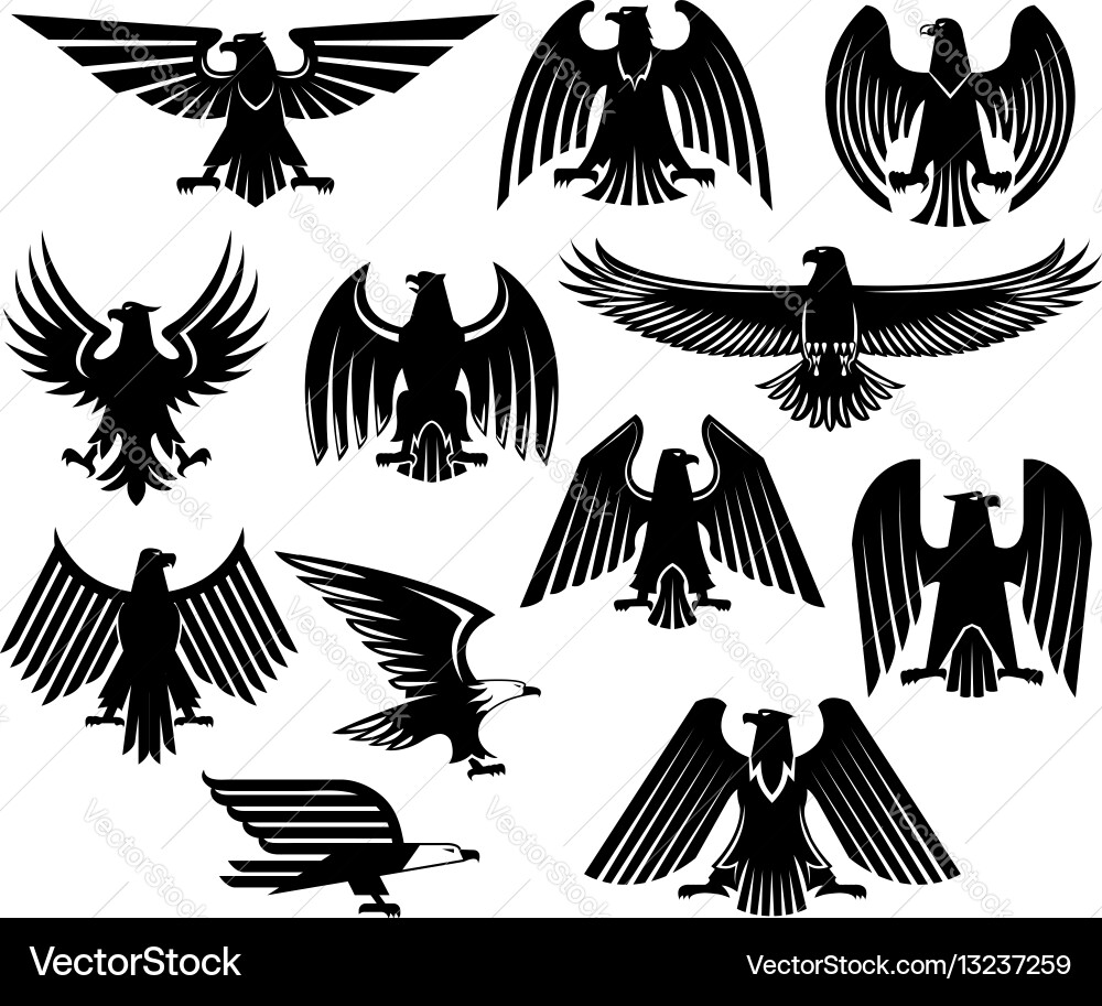 Eagle heraldic icons or emblems set Royalty Free Vector