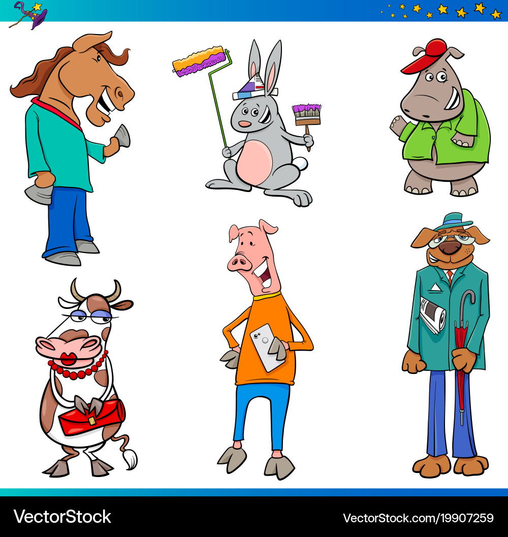 Fairy tale cartoon animal characters set Vector Image