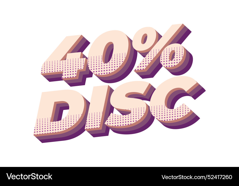 40 percent discount text effect in 3d style Vector Image