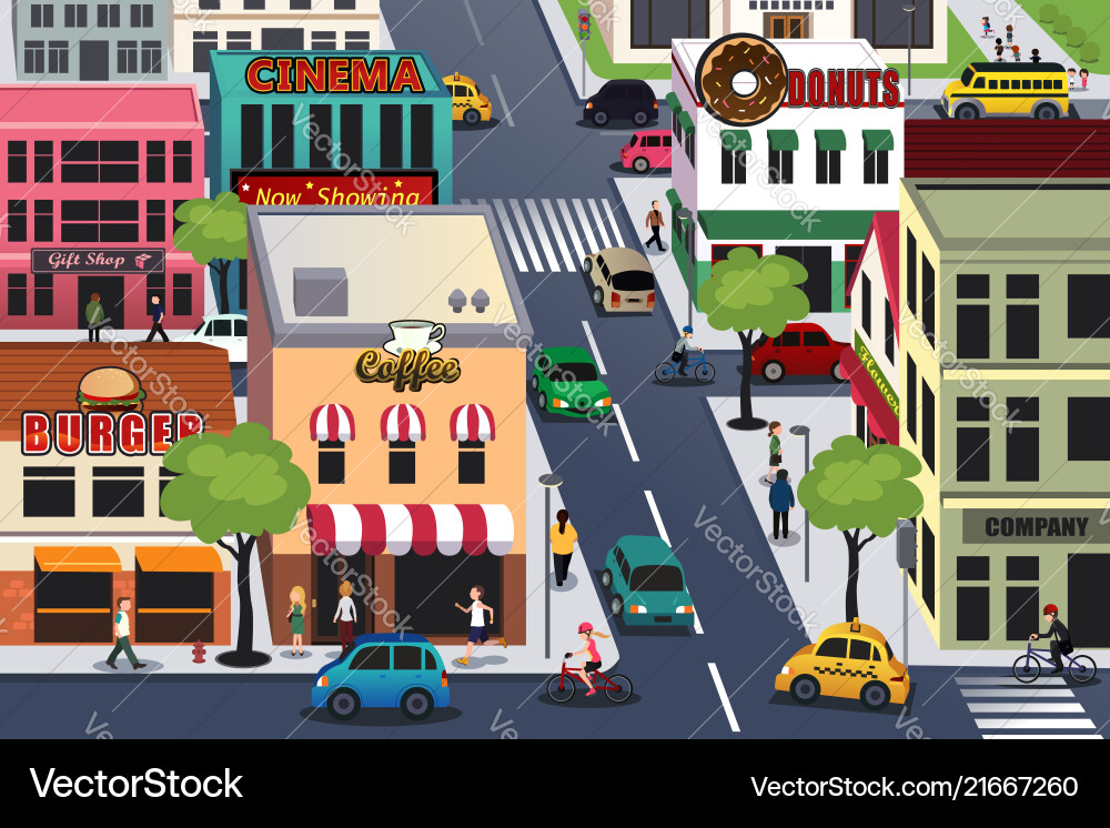 Busy city in the morning Royalty Free Vector Image