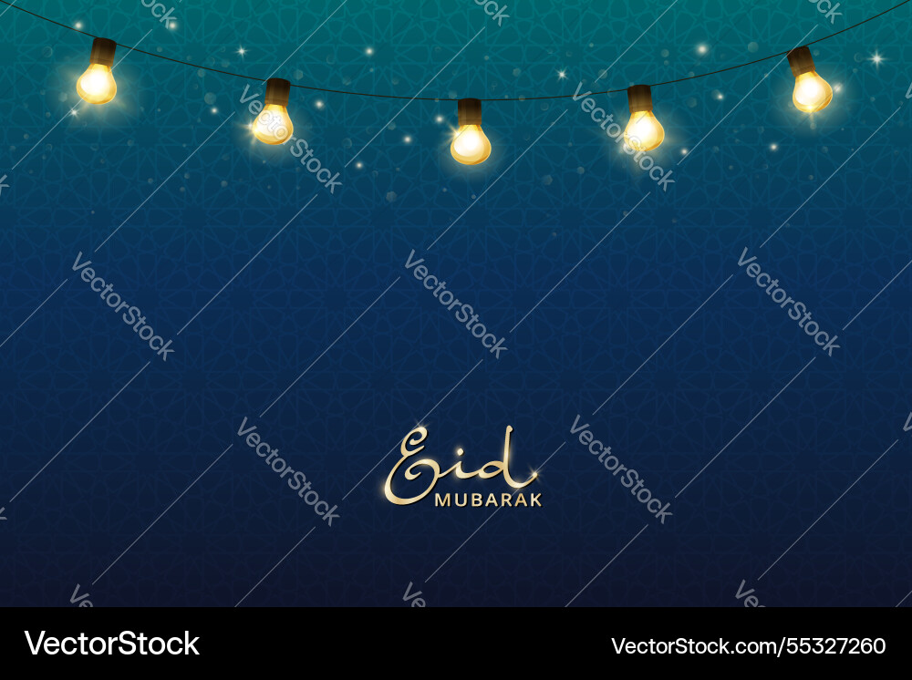 Eid mubarak banner with hanging light bulbs Vector Image