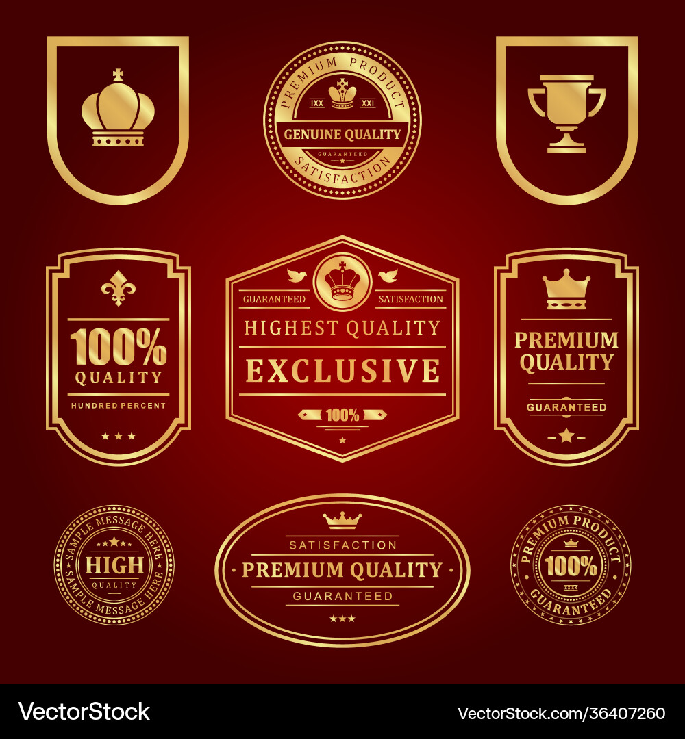 Gold frames premium labels and logos set Vector Image