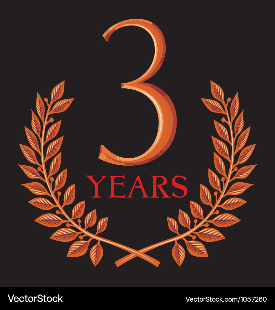 Golden laurel wreath 3 years Royalty Free Vector Image
