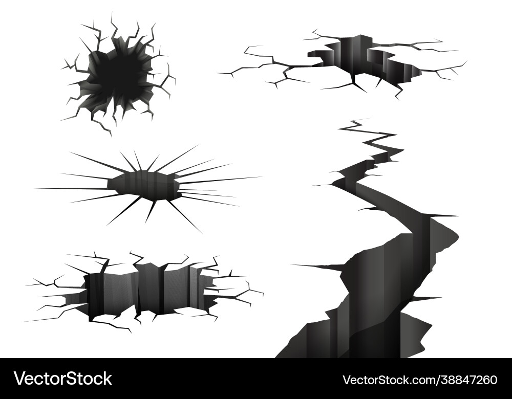 Ground Crack Set - Monochrome Royalty Free Vector Image