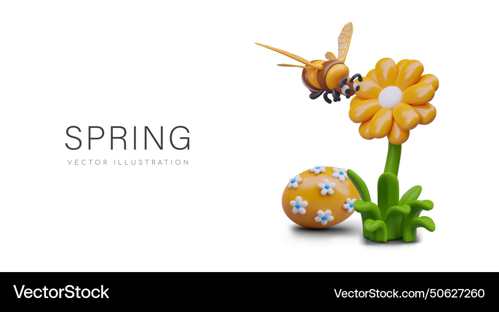Spring composition in cartoon style 3d Royalty Free Vector