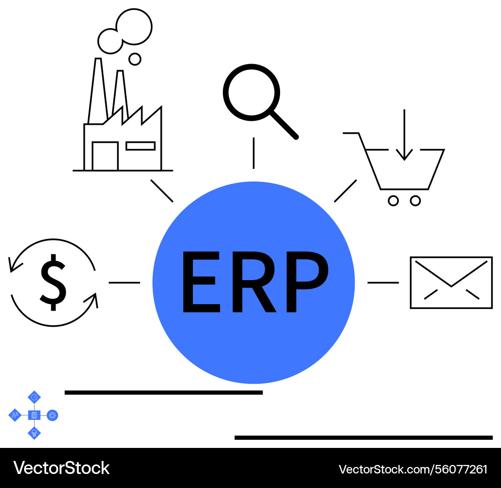 Centralized erp system connecting business Vector Image
