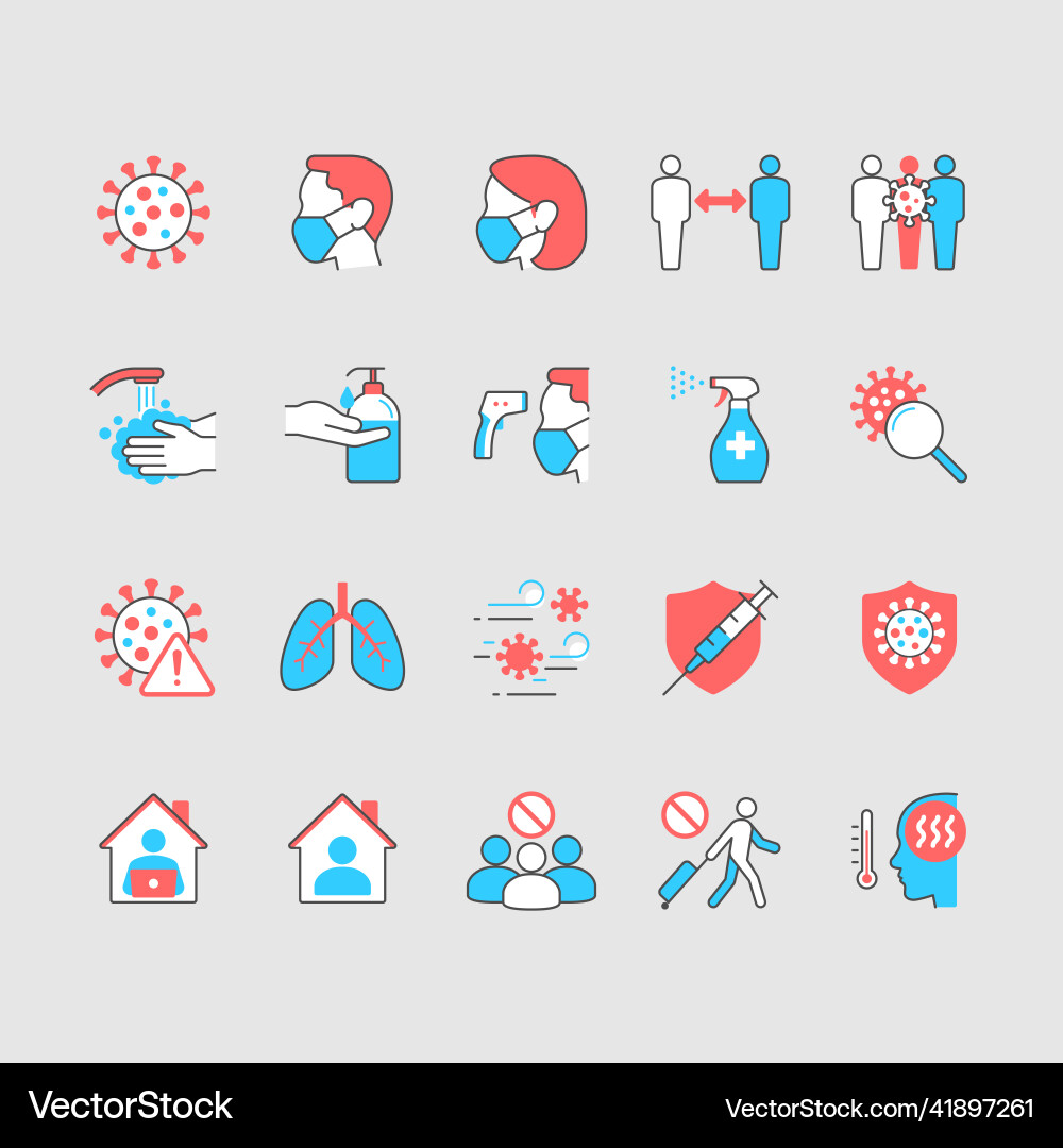 Cold & Flu Prevention Icons - Simple Style Vector Image