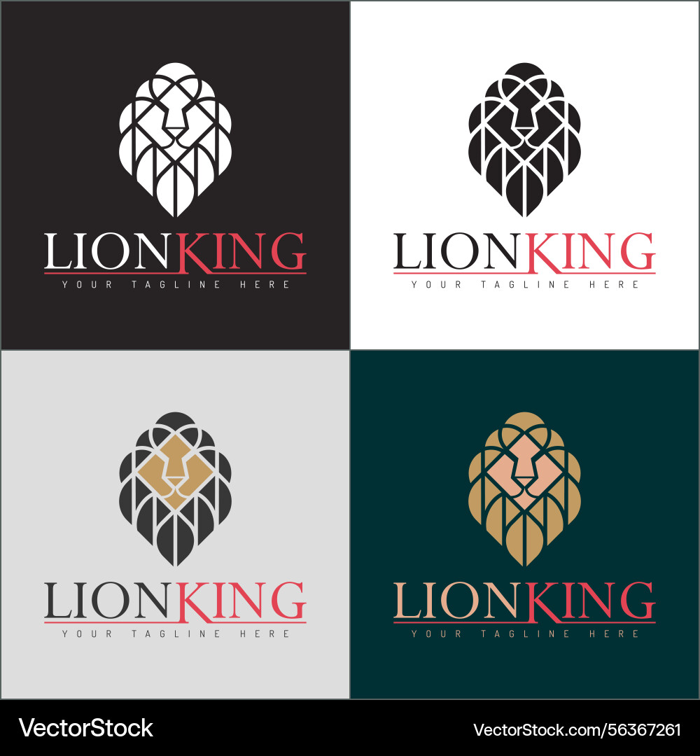 Lion king face head shapes silhouette logo set Vector Image