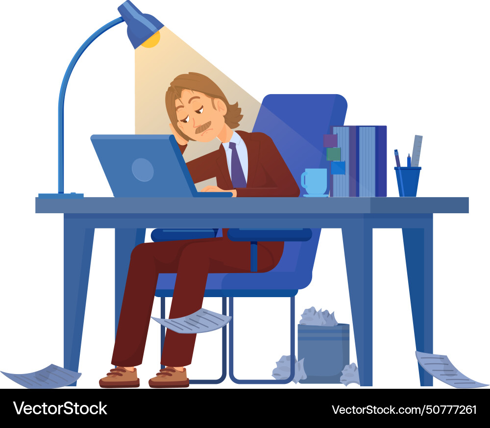 Man working late deadline work overtime job Vector Image