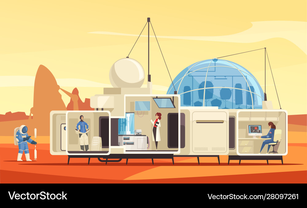 Mars colonization station composition Royalty Free Vector