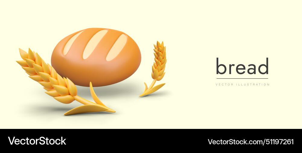 Placard with bread and wheat on yellow background Vector Image