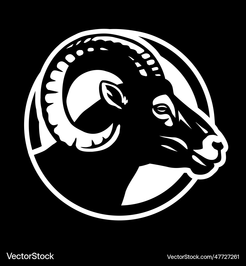 Ram silhouette round shape logo on a dark Vector Image