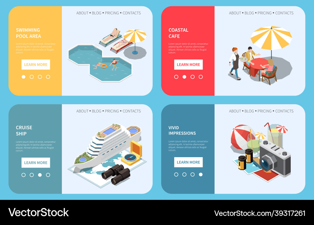 Sea cruise isometric horizontal banner set Vector Image