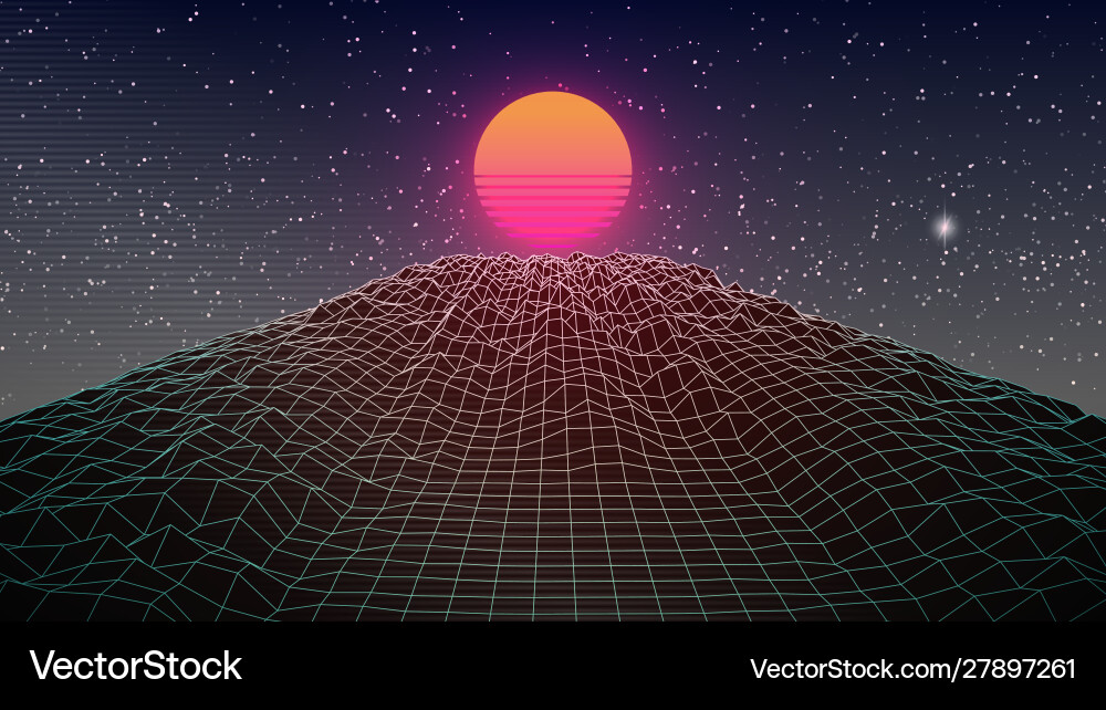 Synthwave sunset background 80s sun Royalty Free Vector
