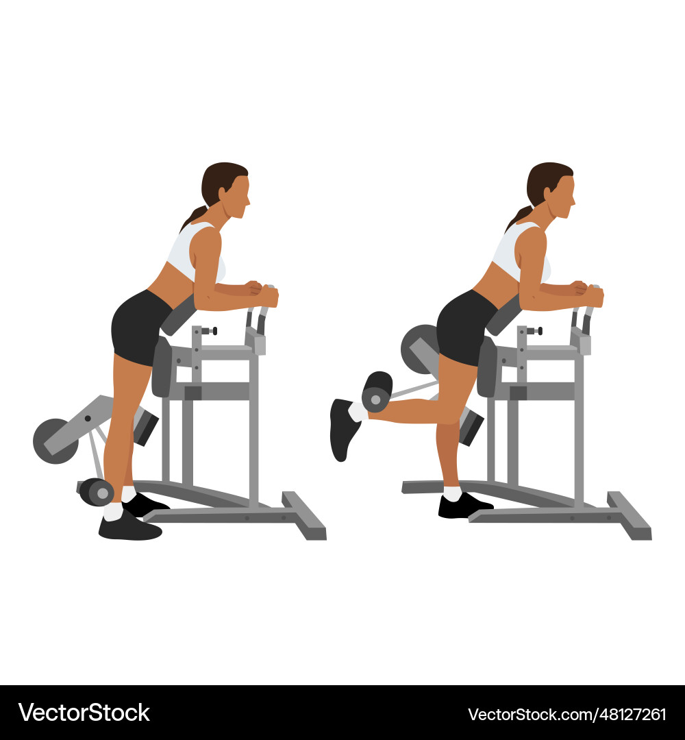 Woman doing standing leg hamstring curls machine Vector Image