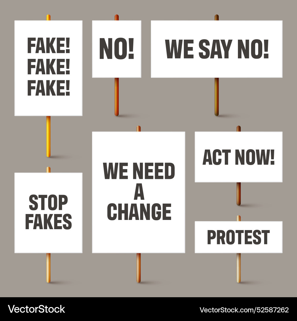 Blank white protest signs with text slogans on Vector Image