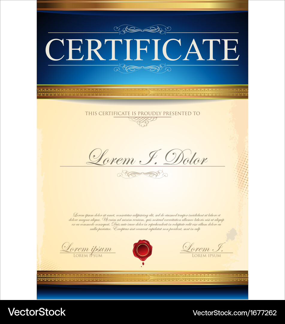 Blue certificate template Royalty Free Vector Image