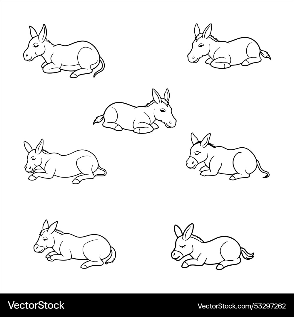 Donkey lying down line art Royalty Free Vector Image