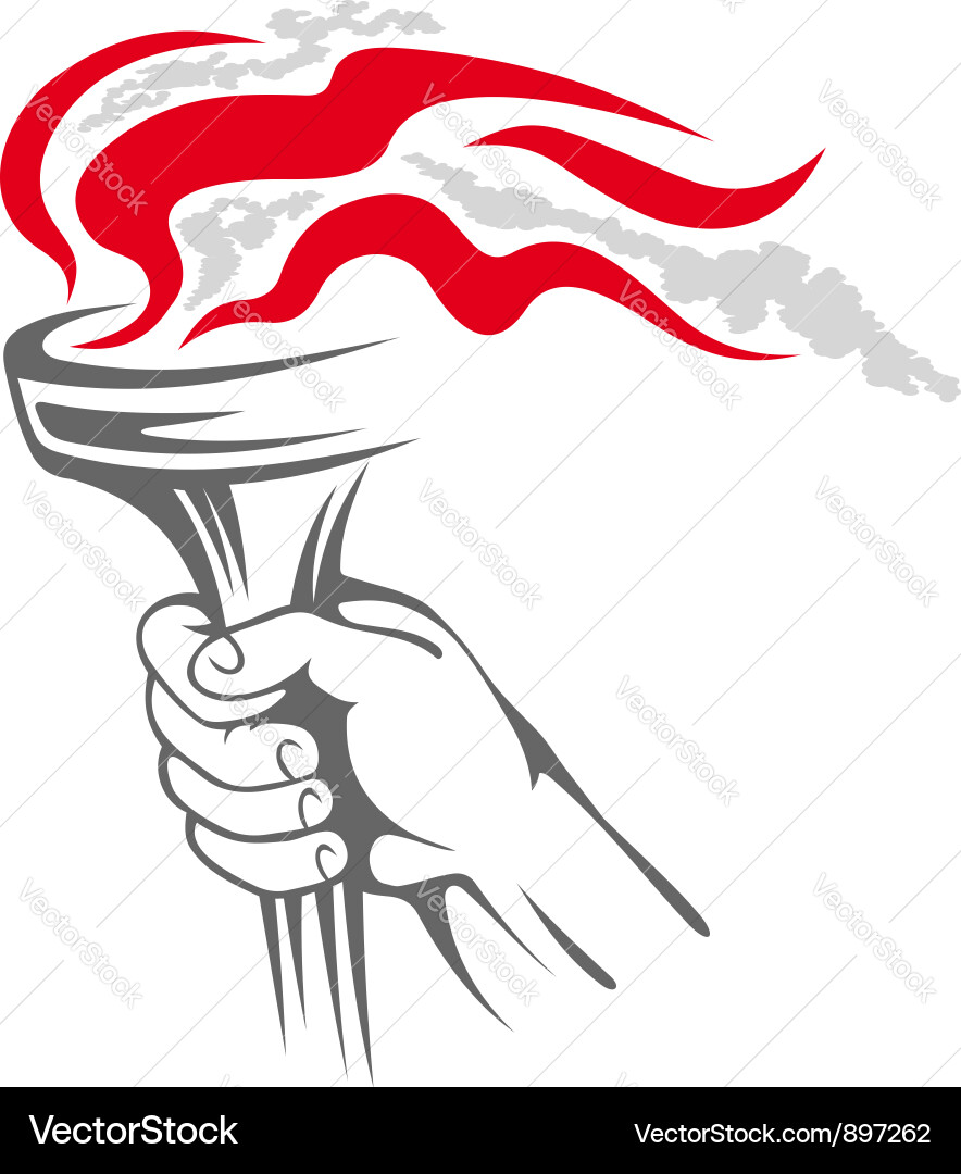 Flaming torch in people hand Royalty Free Vector Image