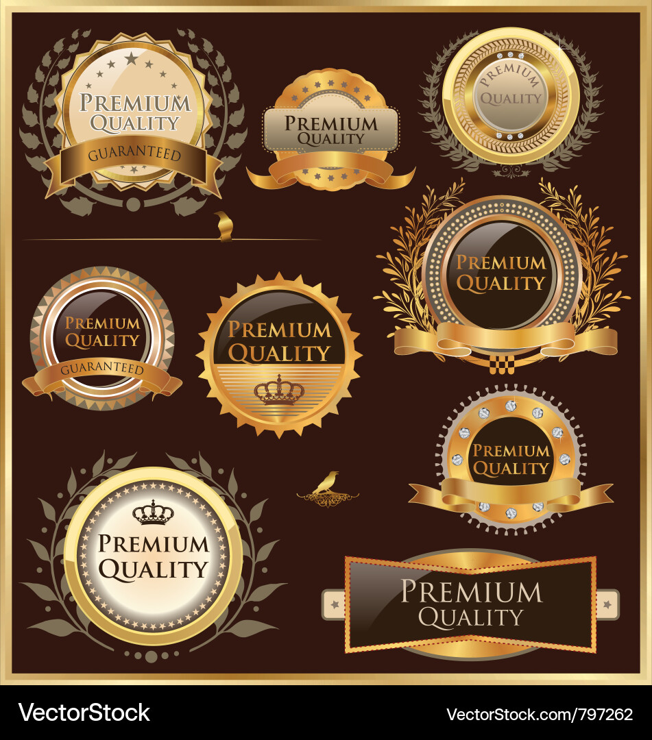 Golden Quality Awards and Labels Royalty Free Vector Image