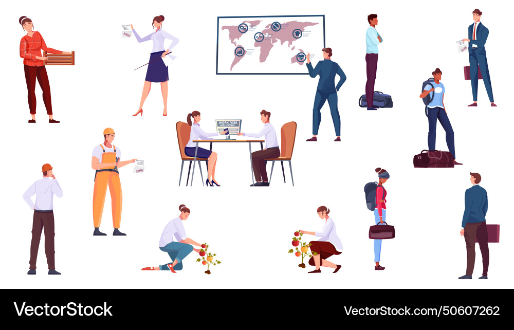 Migrant workers icons set Royalty Free Vector Image