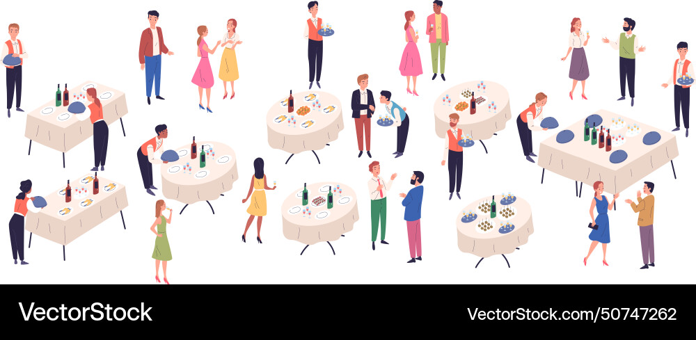 People at banquet table standing appetizer tables Vector Image