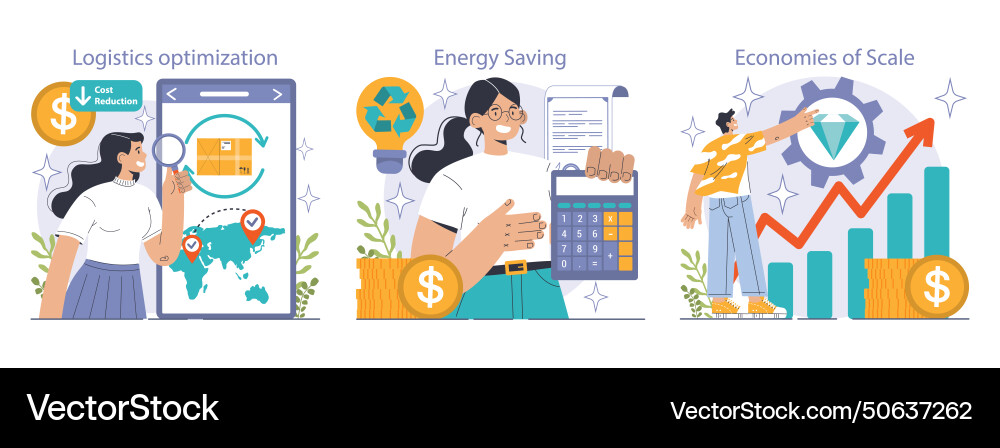 Reducing the cost of production set Royalty Free Vector
