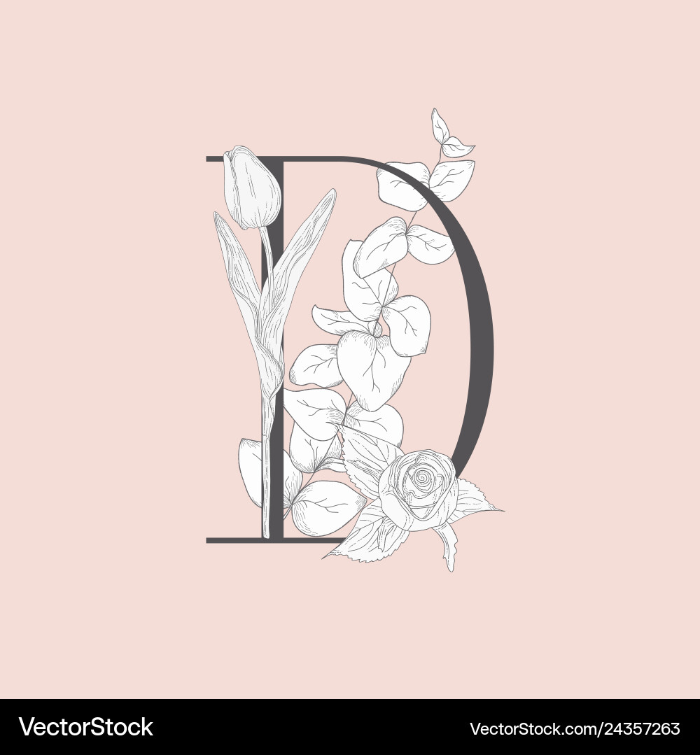 Blooming floral elegant d monogram and logo Vector Image