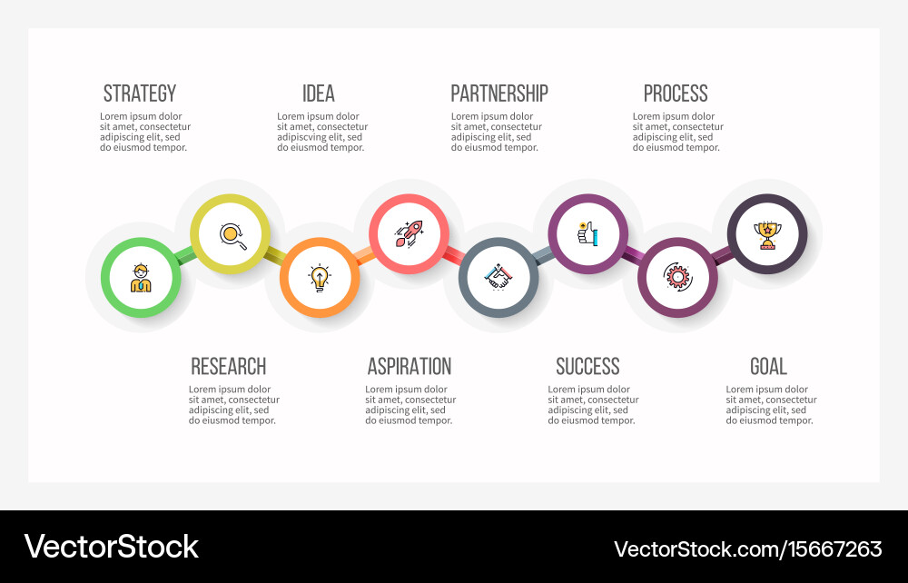 Business Infografiken Timeline mit 8 Schritten Vektorbild