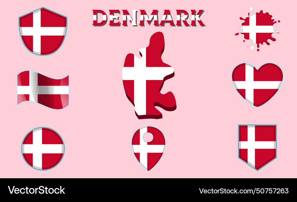 Collection of flat national flags denmark Vector Image