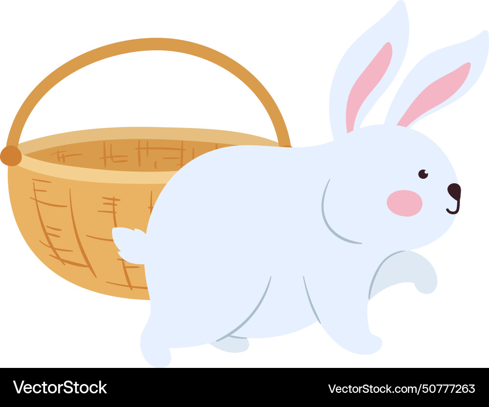 Cute bunny baby with woven basket easter spring Vector Image
