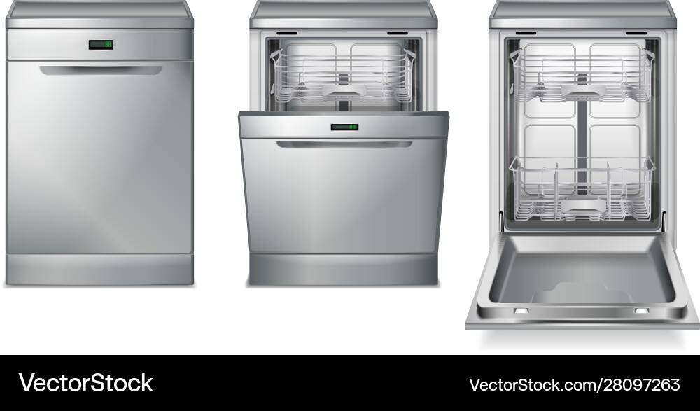 Dishwasher machine grey set Royalty Free Vector Image