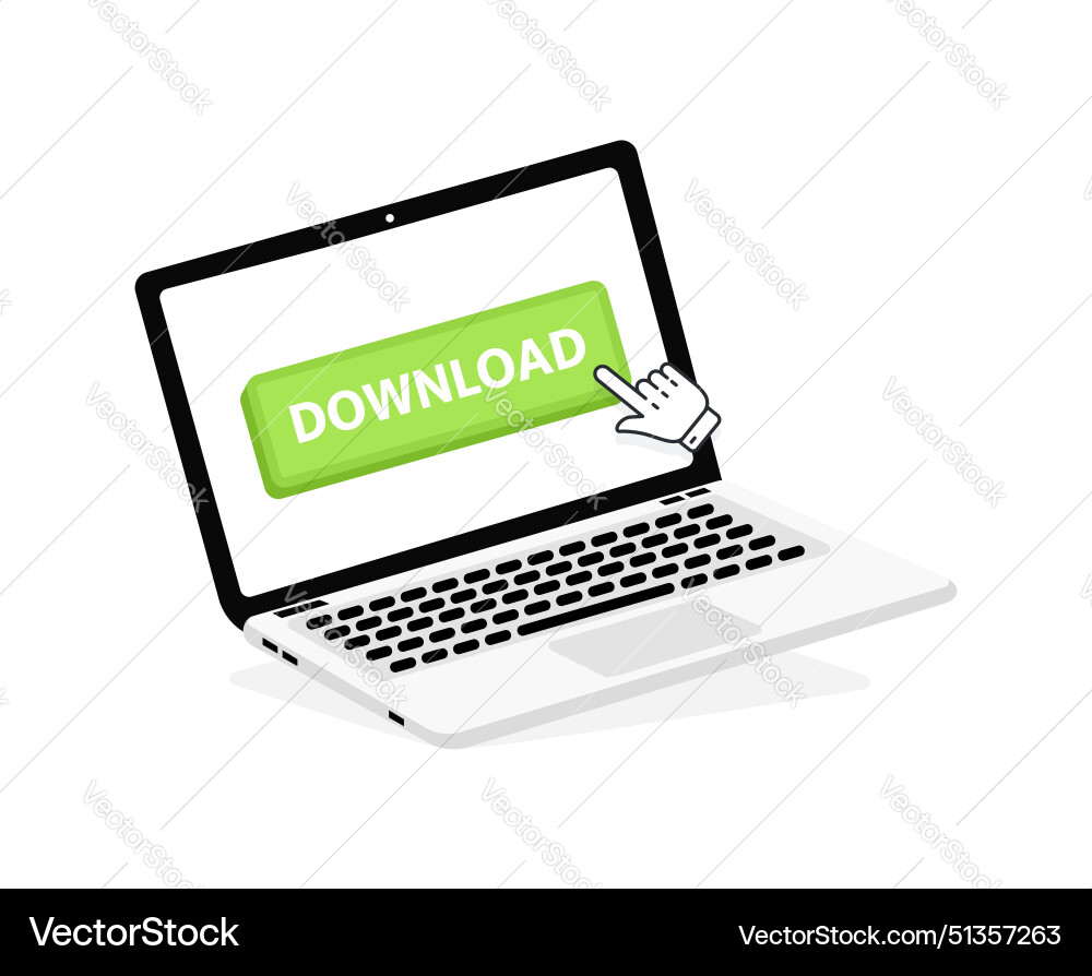 Download text on laptop screen with a red button Vector Image
