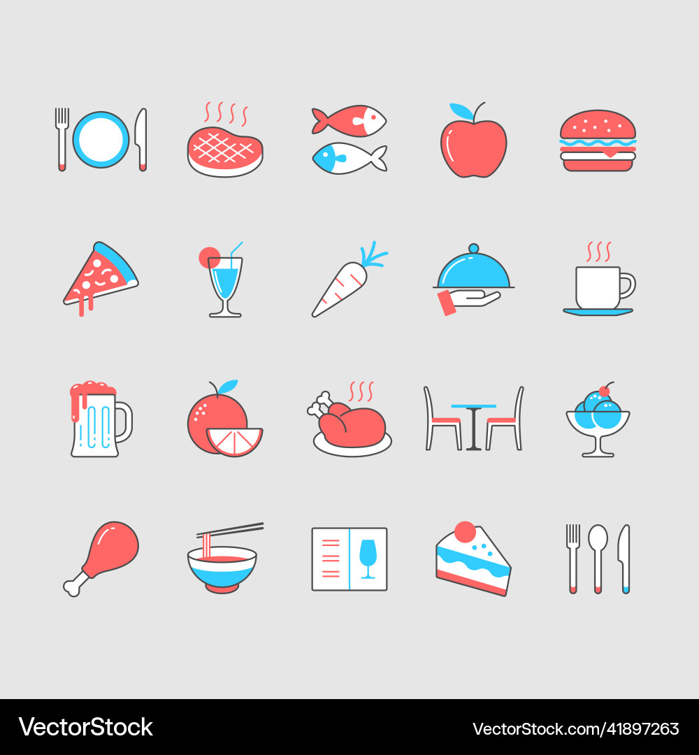 Food simple color icons editable stroke Royalty Free Vector