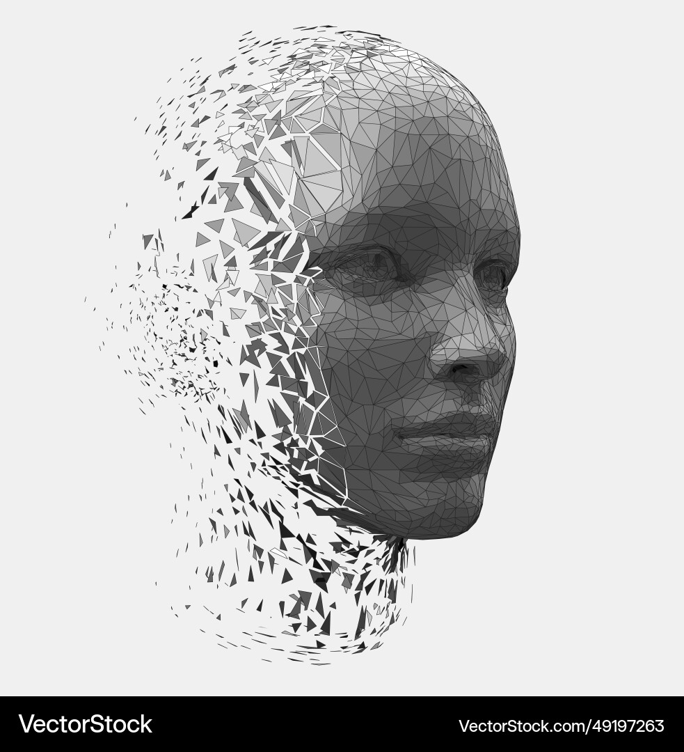 Fragmented AI Robot Head Royalty Free Vector Image