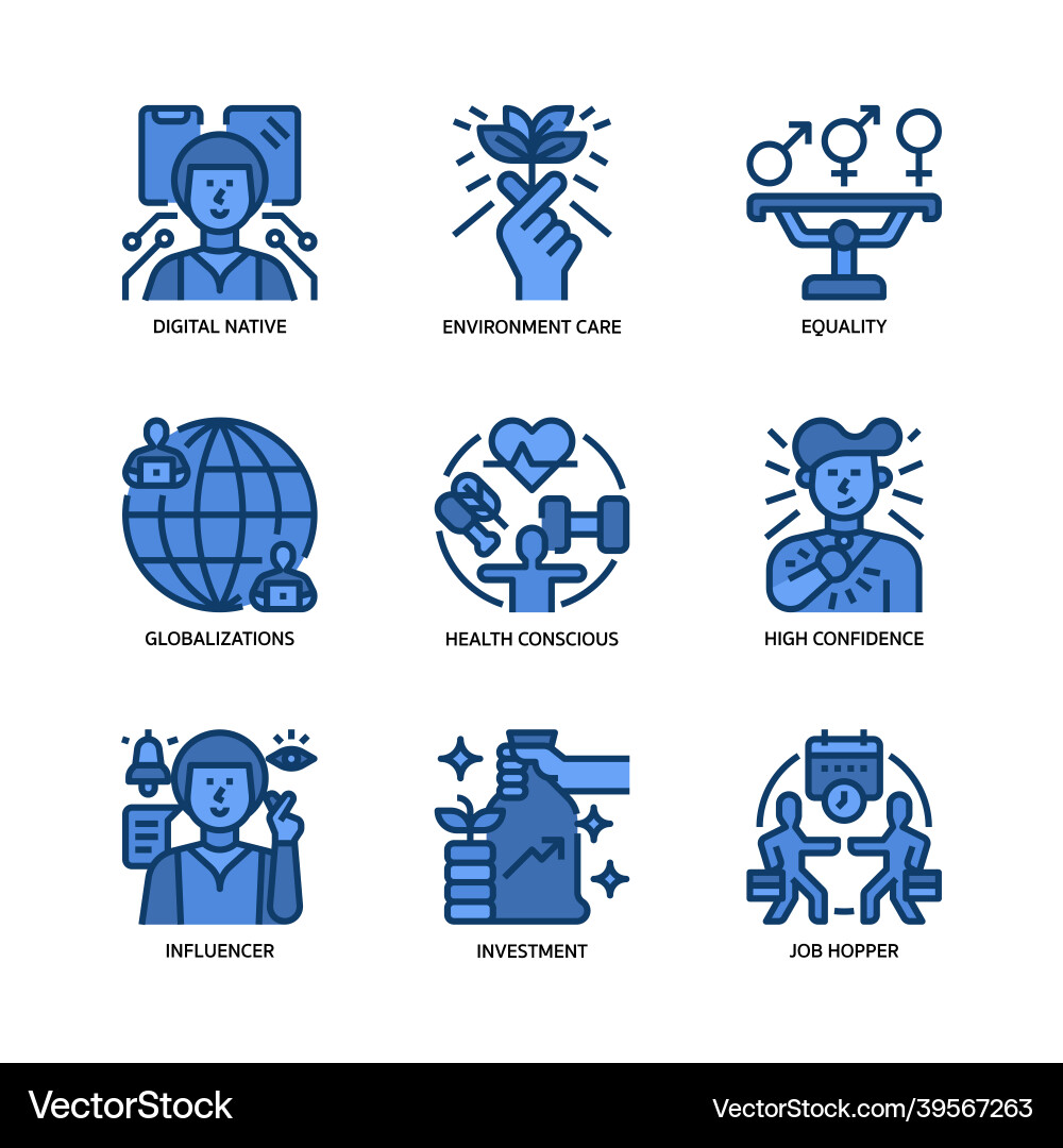 Generation z icons set Royalty Free Vector Image