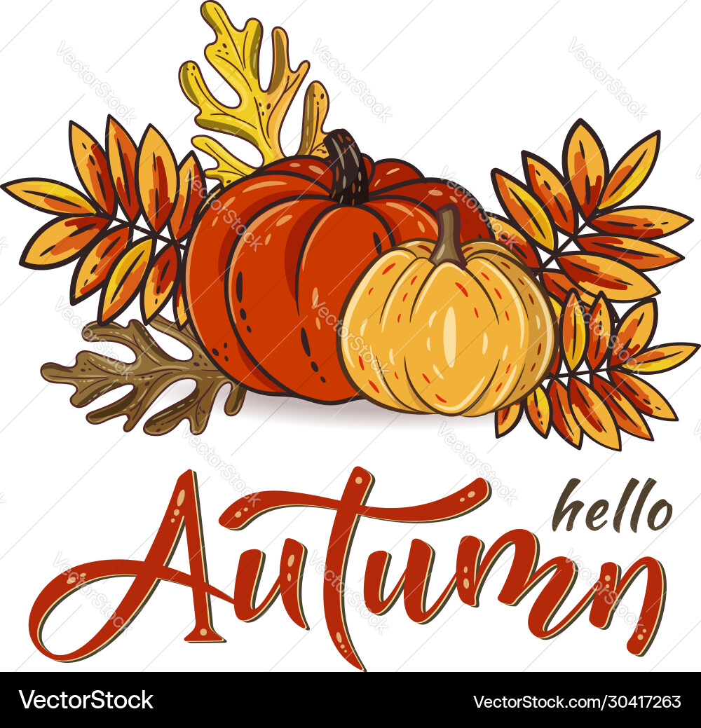 Hello autumn hand drawn lettering text Royalty Free Vector