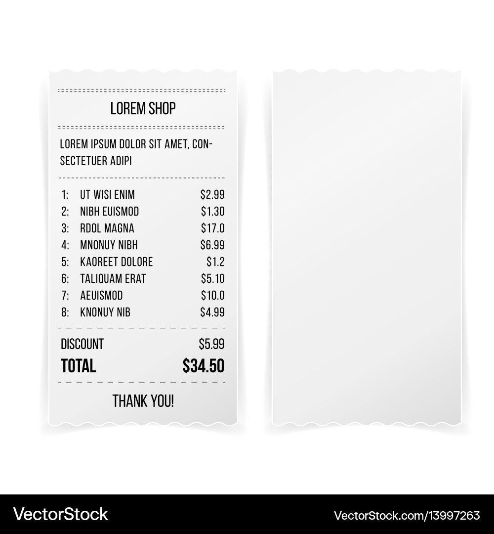 Sales printed receipt white empty paper template Vector Image