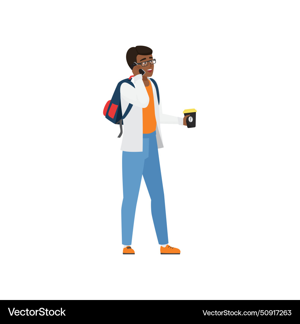 Student character talking on phone Royalty Free Vector Image