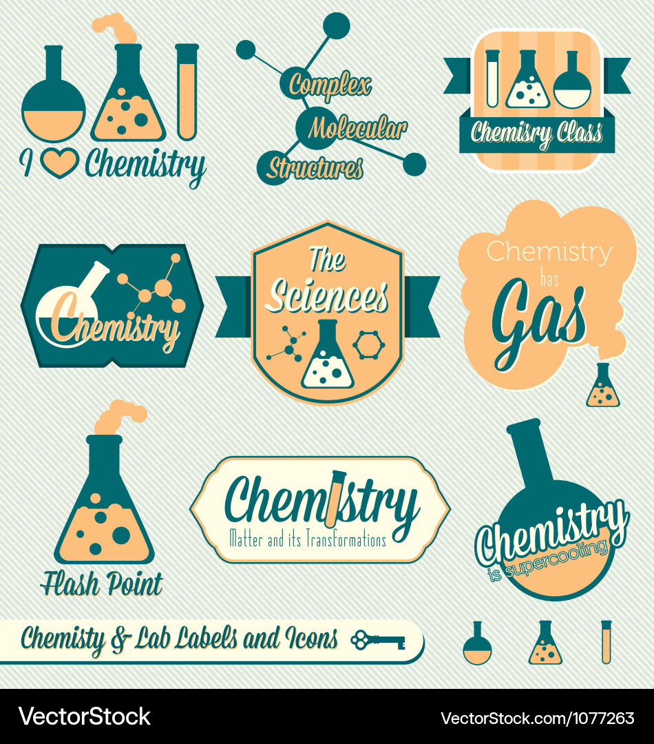 Vintage chemistry class labels and icons Vector Image