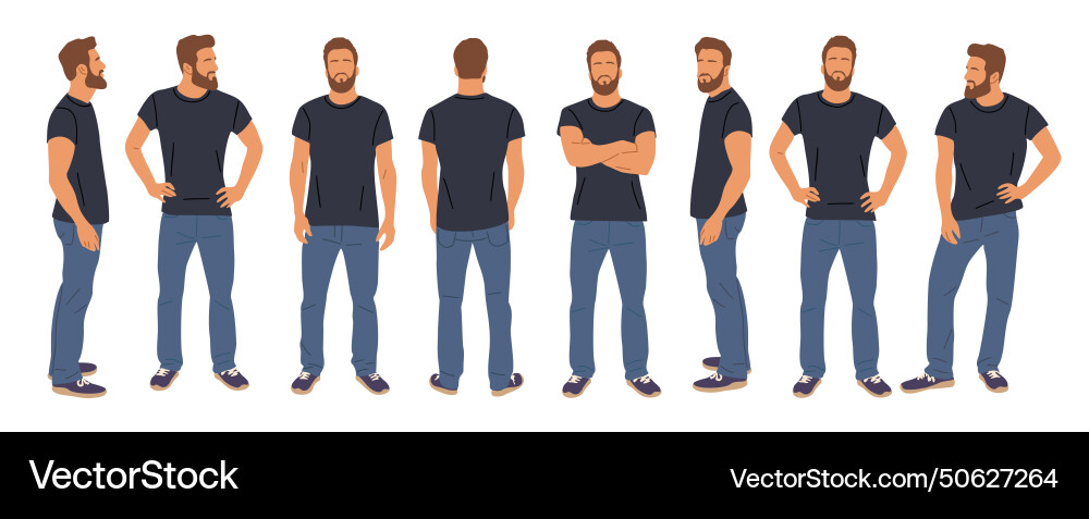 Casual man character standing in different poses Vector Image