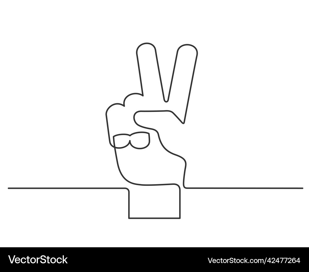 Hand victory one line Royalty Free Vector Image