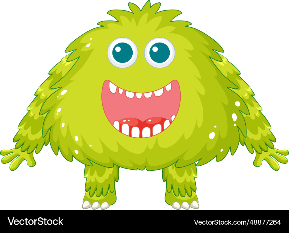 Happy pluffy green monster cartoon character Vector Image