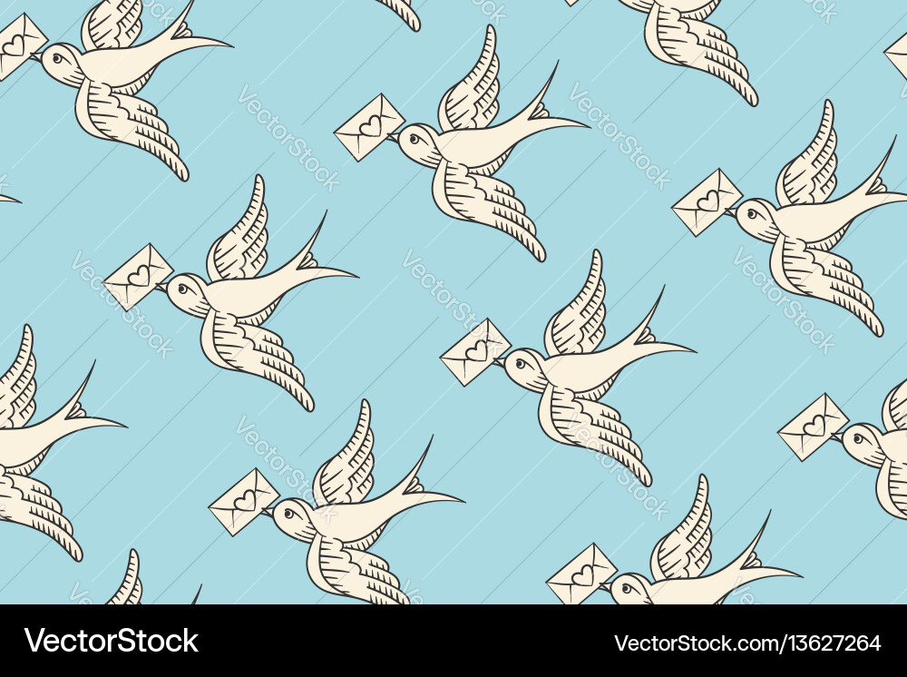 Seamless pattern with old school vintage bird Vector Image