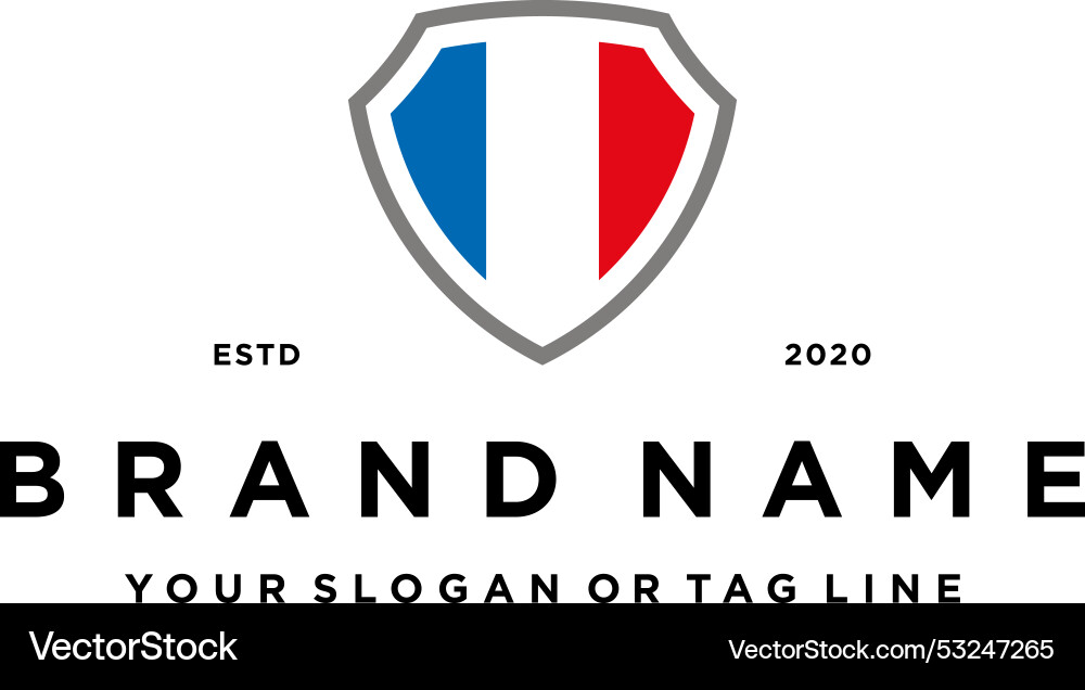 Creative french flag shield logo design Royalty Free Vector